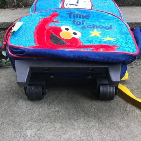 Accessories | Sesame Street Elmo Kids Rolling Backpack Luggage Bag Blue ...